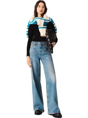 Maje Flared Jeans With Chain Detail - Blue
