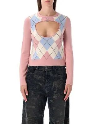 DIESEL Argyle Long Sleeve Sweater - Rose Multi