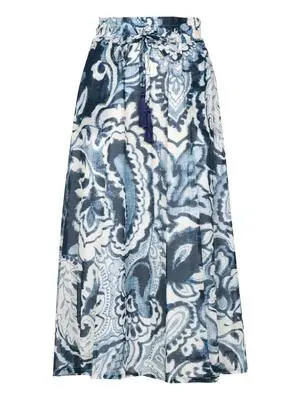 KAOS Printed Flared Skirt - Blue+beige