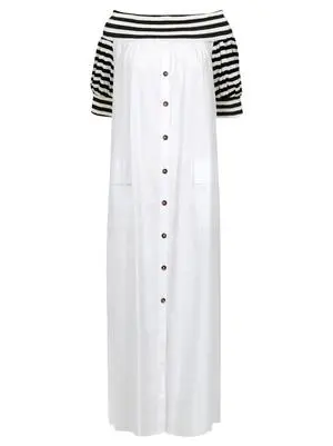 KAOS Cotton Dress With Stripe Detail - White