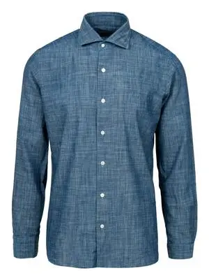 BARBA NAPOLI Patterned Cotton Shirt - Blue