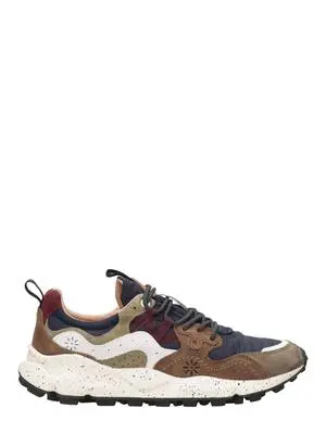FLOWER MOUNTAIN Suede And Technical Fabric Sneakers - Marrone+blu