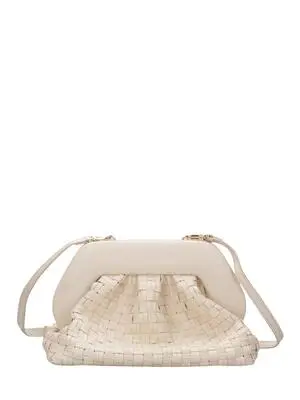 THEMOIRE Woven Clutch Bag With Removable Shoulder Strap - Conchiglia