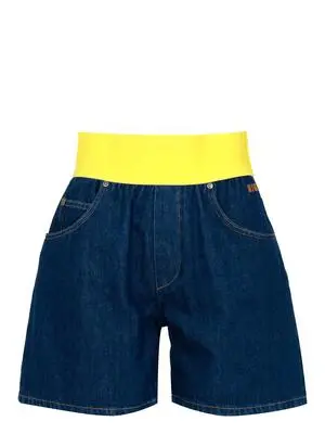 MSGM Denim Shorts - Denim+neon Yellow