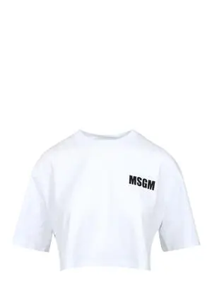 MSGM Cotton Cropped T-shirt - White