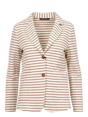 PENNY BLACK Striped Cotton-blend Pique Jersey Jacket - Ecru+marrone