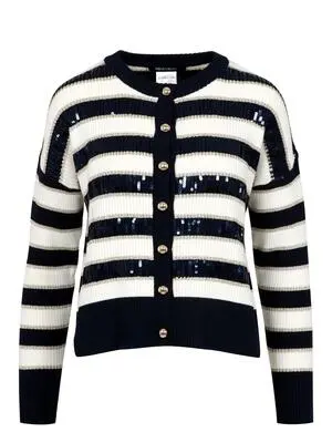 PENNY BLACK Striped Sequin-Embellished Sweater