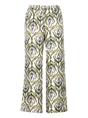 Max Mara Cropped Patterned Silk Twill Trousers - Panna+verde