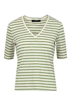 Max Mara Stretch Linen Jersey Top - Ecru+verde