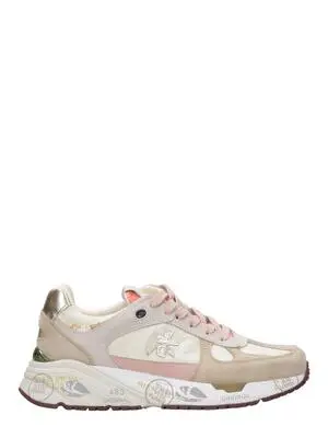 Premiata Technical Fabric And Suede Sneakers - Beige+rosa