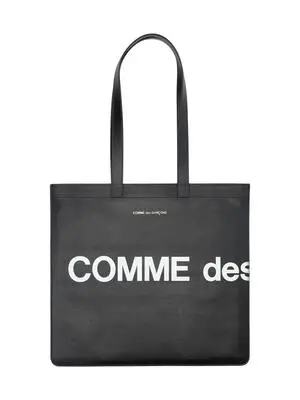 Comme Des Garçons Leather Logo Tote Bag - Black