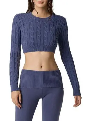 FLORENCE BY MILLS Barre Crop Cable Sweater - Blue Grisaille