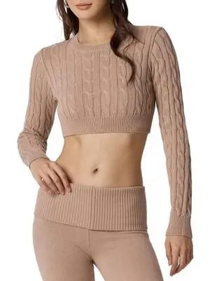 FLORENCE BY MILLS Barre Crop Cable Sweater Warm Taupe