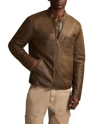 Lucky Brand Bonneville Leather Moto Jacket - Timber Brown