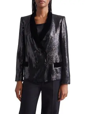 Emporio Armani Sequin Double-breasted Blazer - Solid Black
