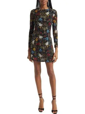 Alice + Olivia Delora Floral Print Mini Dress - Tapestry Trails Sm Black
