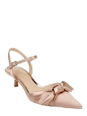 Badgley Mischka Ember Ankle Strap Kitten Heel Pump - Beige Satin