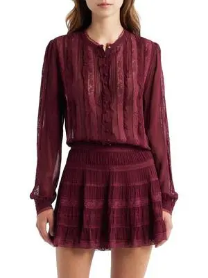 LoveShackFancy Alvynne Lace & Ruffle Shirt - Oxblood