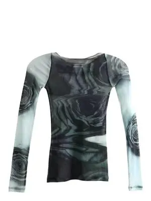 Jean Paul Gaultier Rose-print Mesh Top - Grey