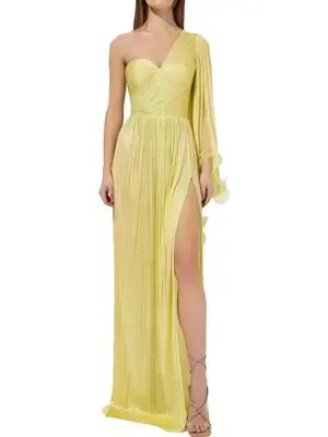 IRIS SERBAN Anemona Pleated One-shoulder Dress - Yellow