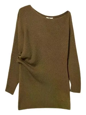 TWINSET Asymmetric Ribbed Knit Sweater - Green