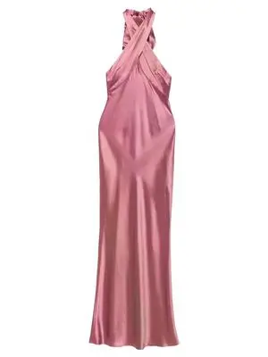 Retrofete Cross-front Satin Halter Dress - Pink