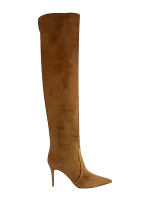 GIANVITO ROSSI 85mm Hansen Cuissard Suede Knee-High Boots Brown