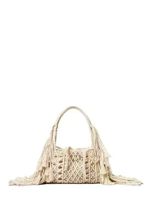 TWINSET Macramé Tote Bag With Fringe - Neutrals
