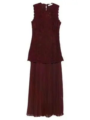 Ulla Johnson Macramé Pleated Dress - Red