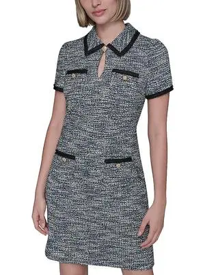 Karl Lagerfeld Paris Tweed Mini Dress - Beacon Blue/teal Multi