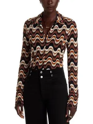 Ramy Brook Brandi Wavy Striped Blouse - Black Multi