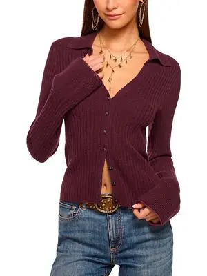 Ramy Brook Cathy Cashmere Ribbed Cardigan - Blackberry