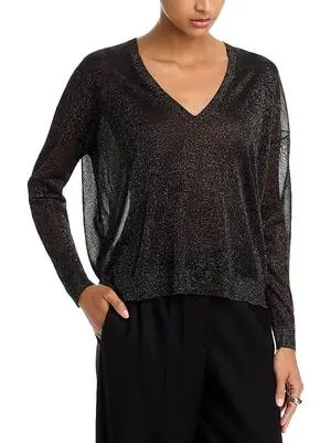 Co Metallic V-neck Pullover Sweater - Black