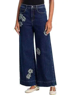 Cinq À Sept Betsy Applique High-Rise Wide-Leg Jeans Fontaine
