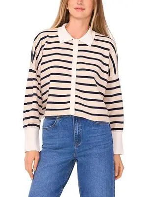 1.State Striped Button-front Sweater - Malted