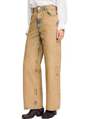Sandro Faded Wide-leg Jeans - Beige