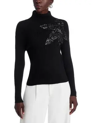 NANCY YANG Beaded Flower Sweater Black