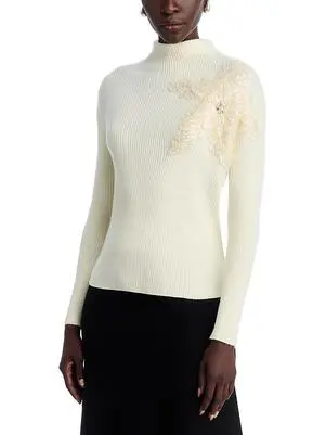 NANCY YANG Beaded Flower Sweater White