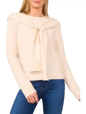 Halogen Sweater With Shoulder Wrap Detail - Birch
