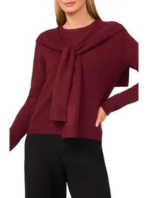 Halogen Sweater With Shoulder Wrap Detail - Burgundy
