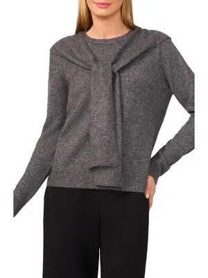 Halogen Sweater With Shoulder Wrap Detail Medium Heather Grey