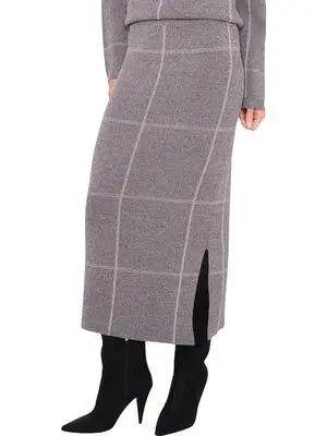 Halogen Plaid Knit Midi Skirt - Classic Grey Heather