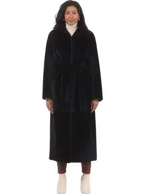 Gorski Genuine Shearling Long Coat - Black/black