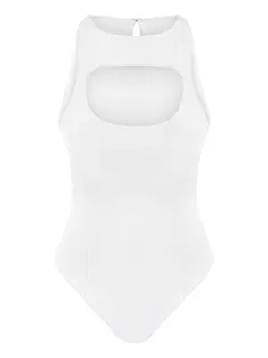 JENDUE Sleeveless Cutout Bodysuit - Off-white