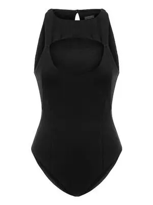 JENDUE Bodysuit With Cutout Detail - Black
