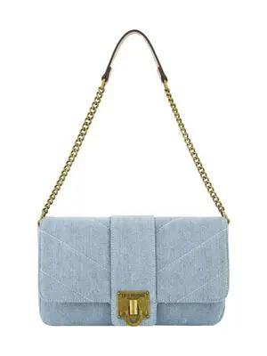 True Religion Denim Flap Shoulder Bag With Brass Hardware - Light Blue
