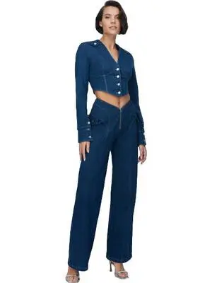 JENDUE Myla High-waisted Wide-leg Denim Jeans - Deep Blue