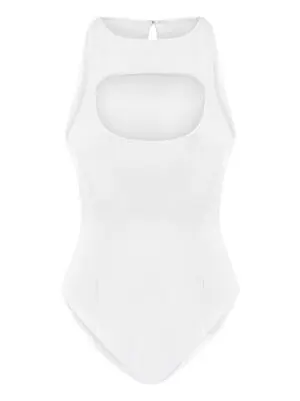 JENDUE Sleeveless Cutout Bodysuit - Off-white