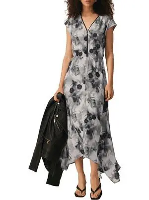 Mint Velvet Abstract Print Midi Dress - Grey