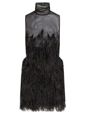 Attico Feather-embellished Mini Dress - Black